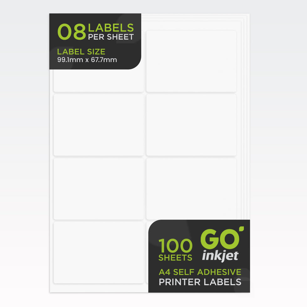 A4 Labels 8 Per Sheet Matt White Pack of 100 Sheets – GO Inkjet